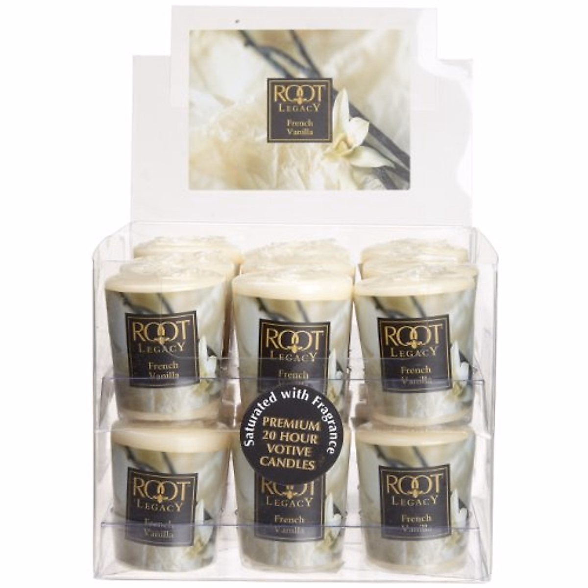Root 20 Hour Votive Candles, French Vanilla Scent, Ivory, 18-Pack Box