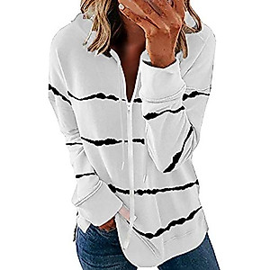 BXzhiri Striped Full Zip Long Sleeve Lightweight Sweatshirts for Women Jacket Coat Lightweight Sweatshirts