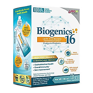 LABO Nutrition Biogenics 16–Lactic Acid Bacteria Fermented Extract, 1000x More Effective, Gut Health Support Beyond Probiotics & Prebiotics, Improve Intestinal Skin and Immune Health, 10mlx15 sachets