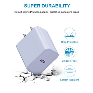 [3 Pack] USB C Wall Charger, iPhone Charger Block 20W PD Power Adapter Compatible iPhone 15/15Pro/15Pro Max/15Plus/14 13 12 11 Pro Max/Pro/Mini/Xs/XR/X, iPad Pro/Mini - Purple