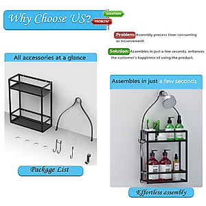 Meangood Shower Caddy Organizer,Mounting Over Shower Head Or Door,Extra Wide Space for Shampoo, Conditioner, and Soap with Hooks for Razorsand More,10.5" x 4.5" x 22.4", Mental Black