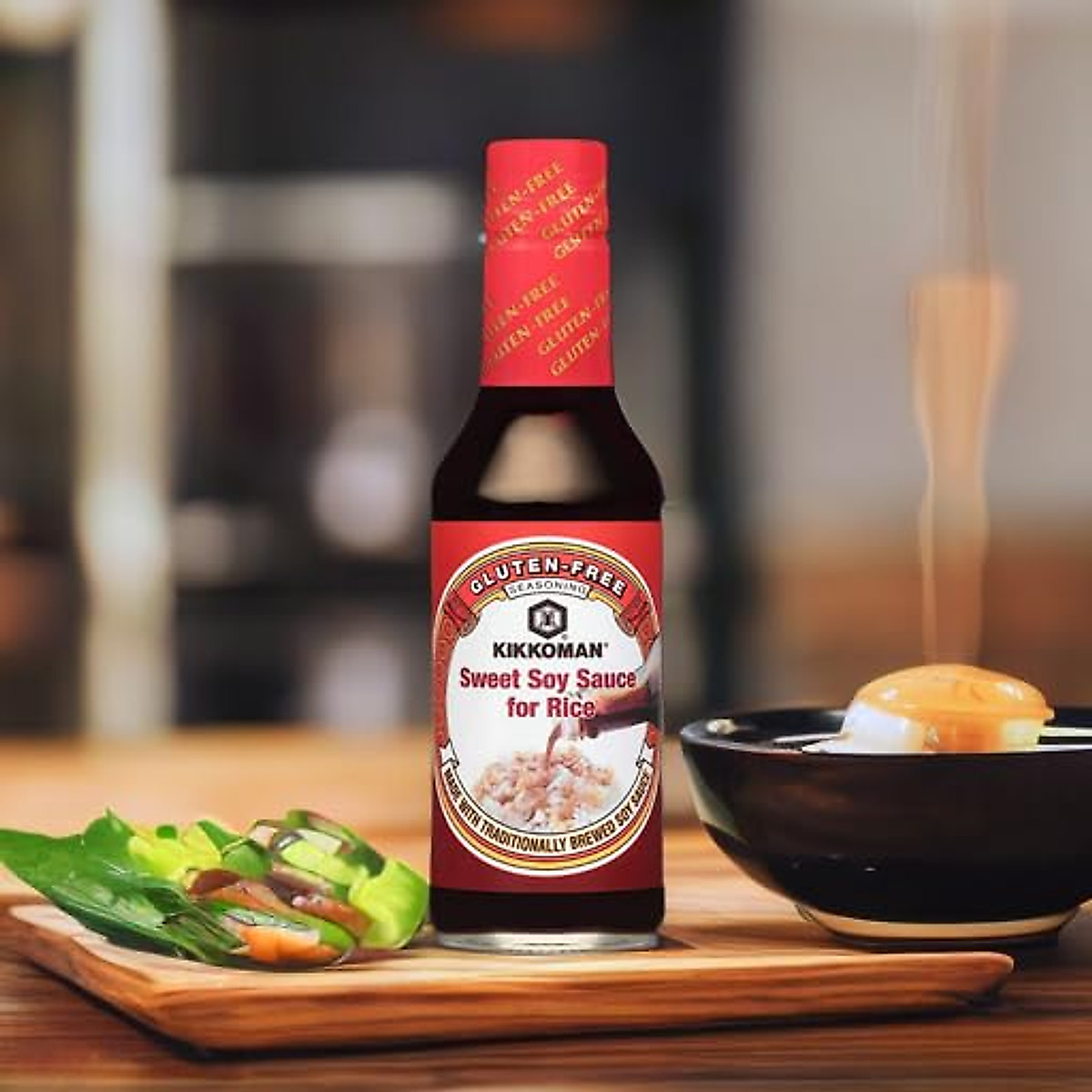 Kikkoman sweet soy sauce for rice 10 Fl Oz (Pack of 3) with Moofin Golden SS Spoon - Gluten Free Kecap Manis Sweet Soy Sauce Kikkoman