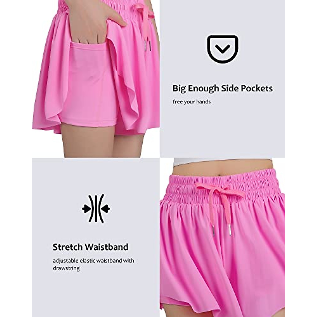 HASMES Girls Flowy Shorts with Spandex Liner Butterfly Athletic Shorts for Kids/Toddler 11-12Y (Hot Pink)