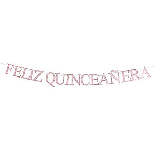 La Quinceañera Birthday Decorations (Mis Quince Anos Sash, "Feliz Quinceanera" Banner, Foil Rose Gold Curtains, Heart Balloons, Pink & White Balloons) 15th Birthday Party Supplies Photo Props