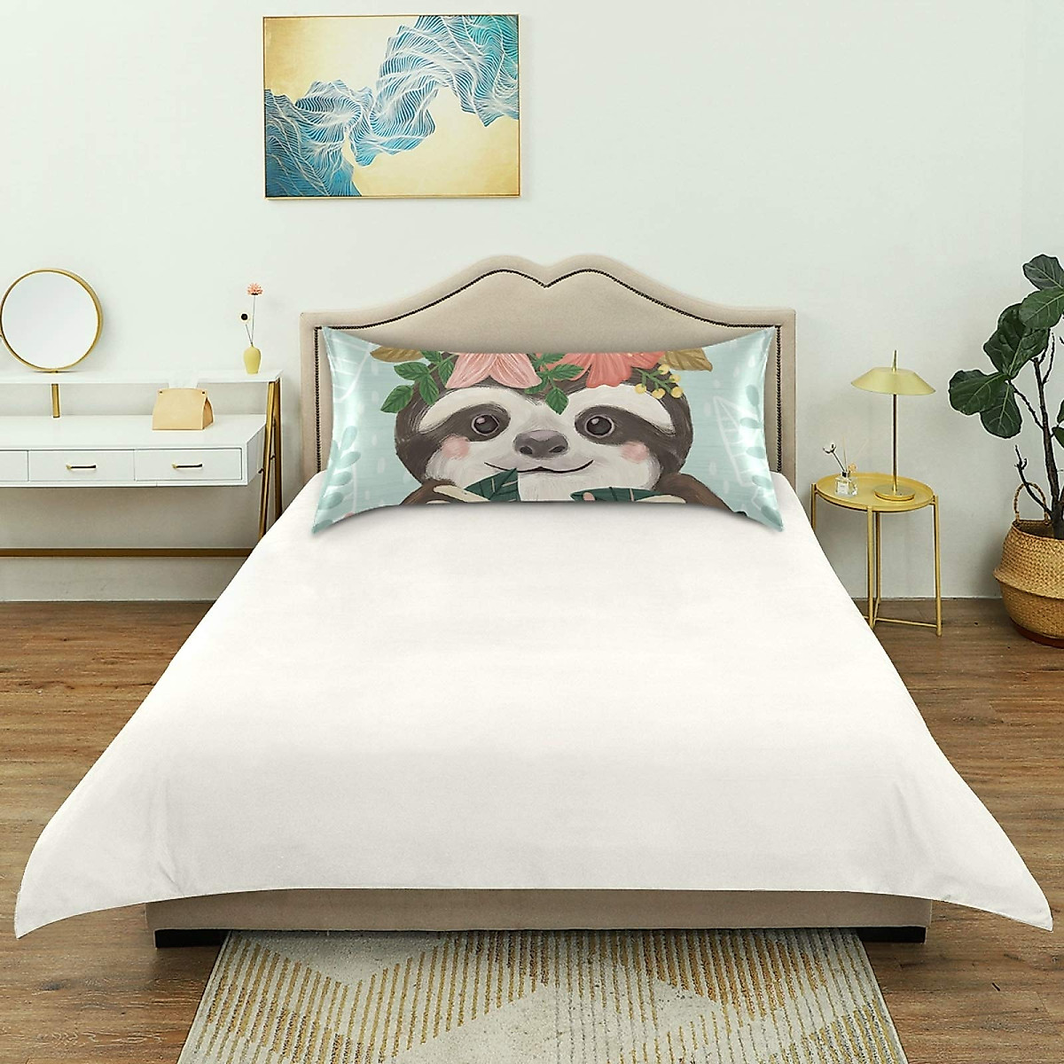 xigua Sloth Satin Pillowcases Breathable Pillow Case for Hair and Skin, NO Zipper Pillow Cover with Envelope Closure for Sofa Bed Couch, Queen Size 20 x 30 Inch