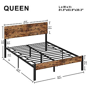 LIKIMIO Queen Bed Frame with Headboard, Strong Steel Slat Support, Tool-Free Assembly, Underbed Storage Space, No Box Spring Needed