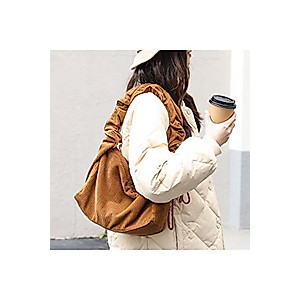 Ulisty Women Small Corduroy Underarm Bag Drawstring Shoulder Bag Casual Handbag Hobo Bag coffee