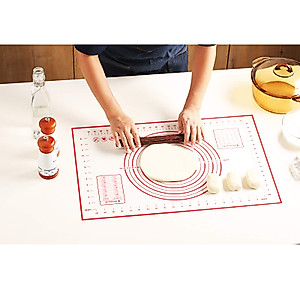 BESORICH Silicone Baking Mat 100% Non-Slip with Measurement Counter Mats, Dough Rolling Mat, Pie Crust Mat 16 x 24 Inches - Red