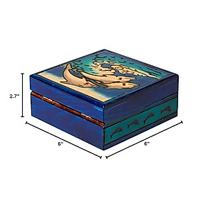 Artisan Owl Polish Handmade Joyful Dolphins 6" Wooden Box with Vivid Colors