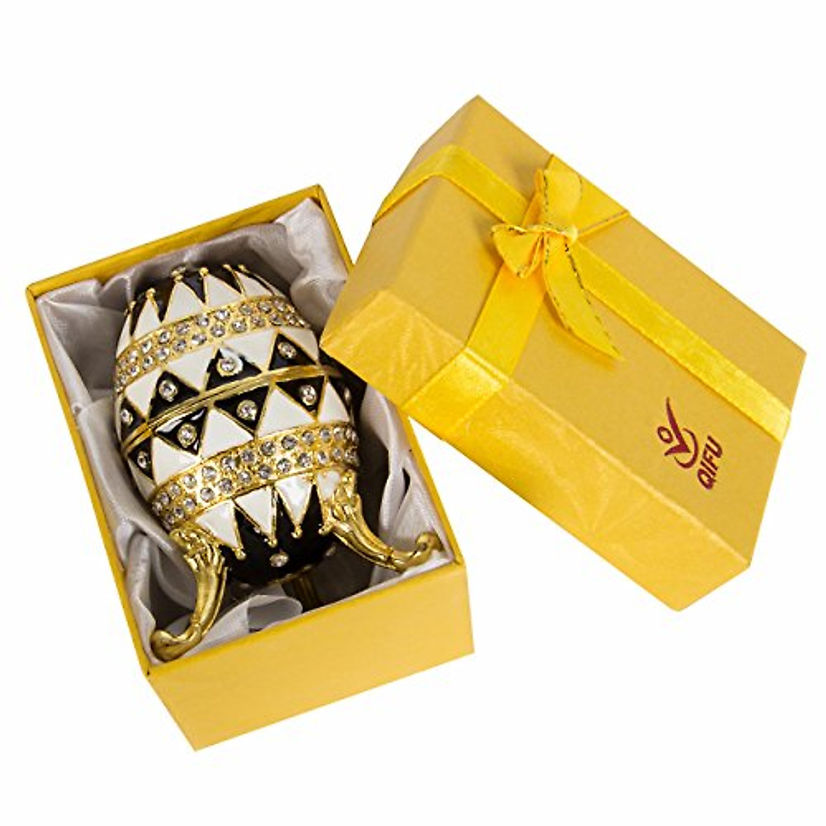 QIFU Hand Painted Enameled Faberge Egg Style Decorative Hinged Jewelry Trinket Box Unique Gift For Home Decor