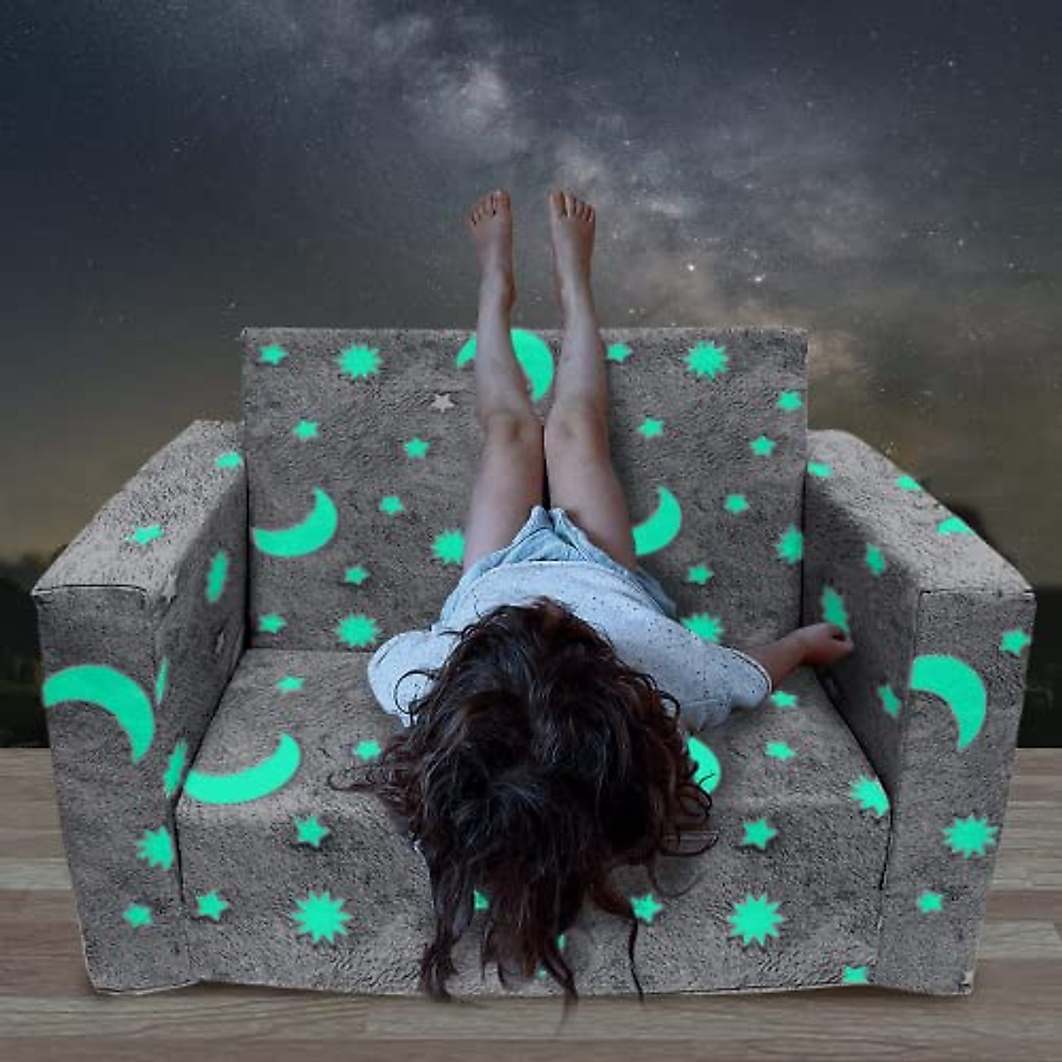 Truwelby Kids Sofa, Glow in The Dark Toddler Chairs Children's 2 in 1 Convertible Sofa to Lounger - Extra Soft Flip Open Chair & Sleeper, Kids Couch for Kids Girls Boys