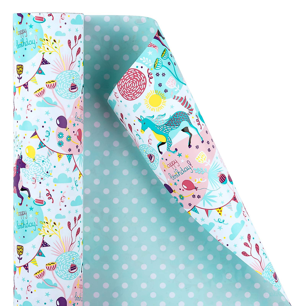 WRAPAHOLIC Jumbo Reversible Unicorn Wrapping Paper - Jumbo Roll - 24 Inch x 65.5 Feet - Girls Birthday Wrapping Paper for Kids Girls Birthday, Baby Shower