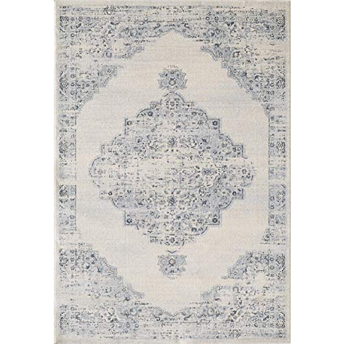 Abani 5'3" x 7'6" Rugs Ivory & Blue Distressed Floral Motif Area Rug - Rugged Traditional Vintage Style Accent Rug, Troy Collection