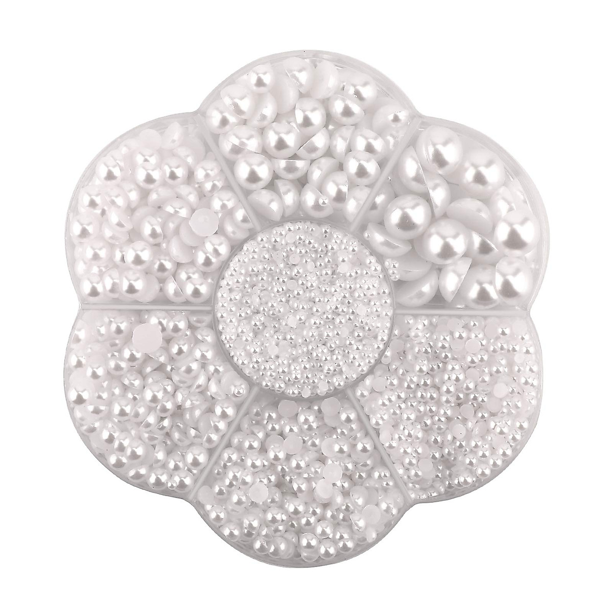 SAVITA 5600Pcs 2/3/4/5/6/8/10mm White Flat Back Pearl Half Round Pearls Beads Satin Luster Loose Beads Gems for DIY Craft Necklaces Bracelets Jewelry Decorations Wedding Dress Nail Art Making