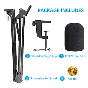 AT2020 Mic Boom Arm with Pop Filter - Microphone Mic Stand with Windscreen Compatible with Audio-Technica AT2020, AT2035, AT4040 Condenser Microphone by YOUSHARES