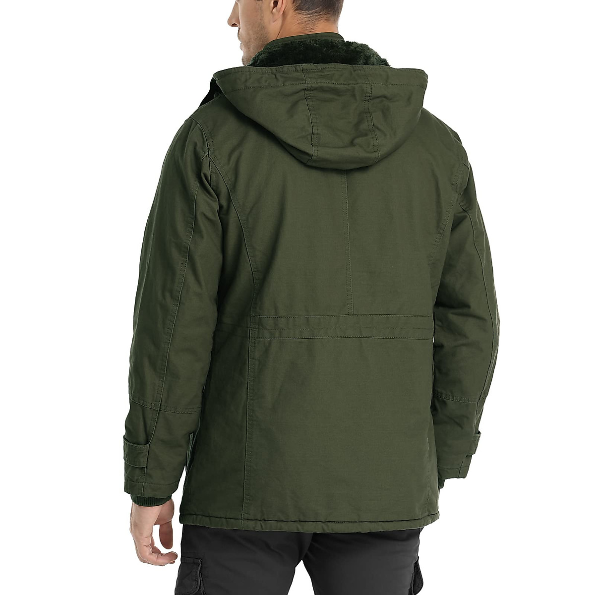 CHEXPEL Men's Cotton Military Jackets with Removable Hood Casual Winter Coat Windproof Work Outerwear Jackets Army Green XL