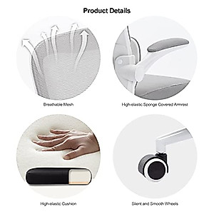 BRTHORY Office Chair Height-Adjustable Ergonomic Desk Chair with Self-Adjustable Lumbar Support, Breathable Mesh Computer Chair High Back Swivel Task Chair with Flip-up Armrests - Grey