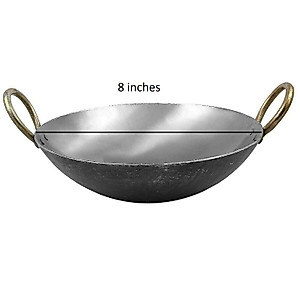 ABN EXPORTS Iron Karahi Kadai Kadhai Deep Fry Iron Wok Balti Dish With Handle (8" Inches)