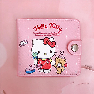 NSRAOIM Cute Small Wallet for Women and Girls, Kawaii Leather Slim Purse Bifold Card Holder Coin Pocket and ID Window, 2Pcs Set