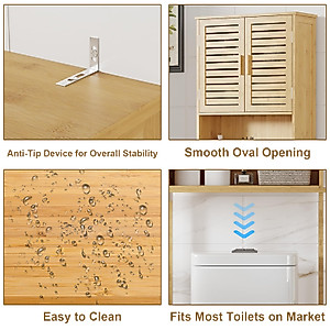 JoanKaren Over The Toilet Storage Cabinet,Bamboo Bathroom Cabinet with Adjustable Shelf and Doors,Freestanding Above Toilet Shelf for Bathroom,Space-Saving Toilet Rack