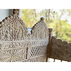 Worldcraft Industries Wooden Carved Jhula Arch Day Bed, Cream Percentage Finish. Hand Crafted from Solid Indian Mahogany Wood (Day Bed Sofa: 44Dx83Wx40H)