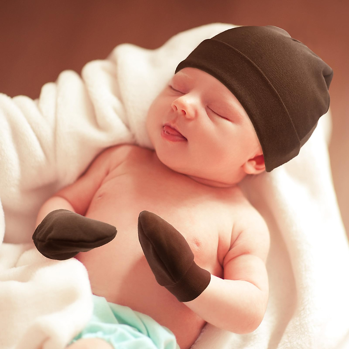 BQUBO Newborn Baby Hats and Mittens Sets Infant Boys Girls Cotton Beanie Gloves Newborn Hospital Caps for 0-6 Months