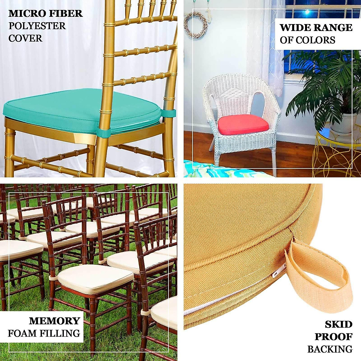 Efavormart 2" Thick Turquoise Chiavari Chair Pad, Memory Foam Seat Cushion with Ties and Removable Cover