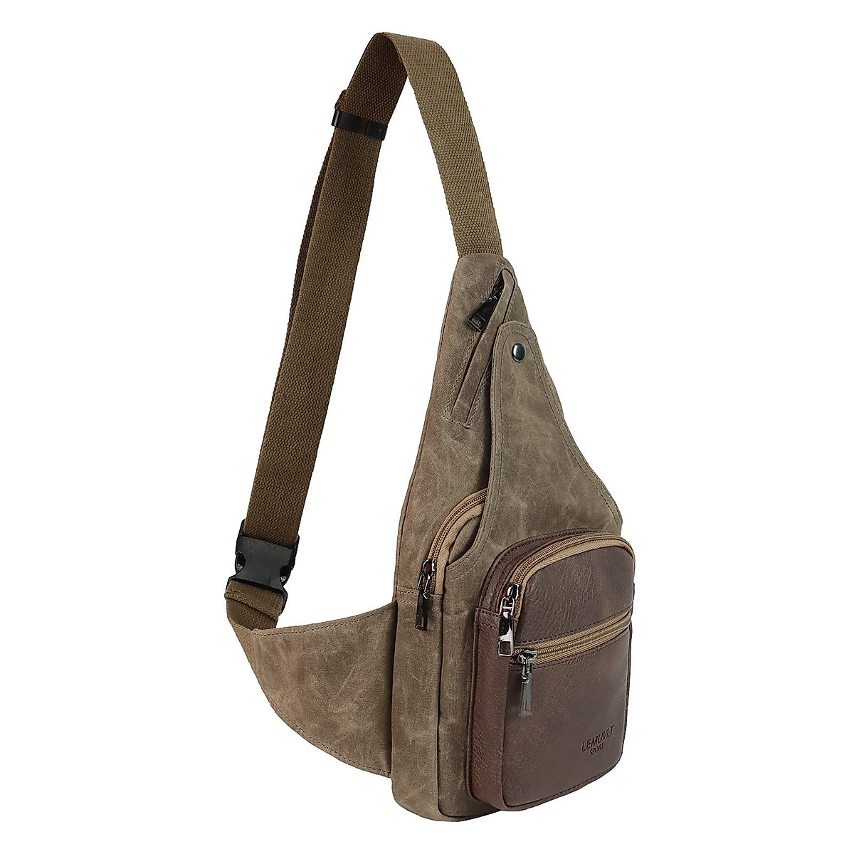 Lemuvlt Waxed Canvas Slim Sling Bag Mini Casual Daypacks Backpack Durable Crossbody Chest Bag Outdoor Travel Hiking Cycling(Brown)