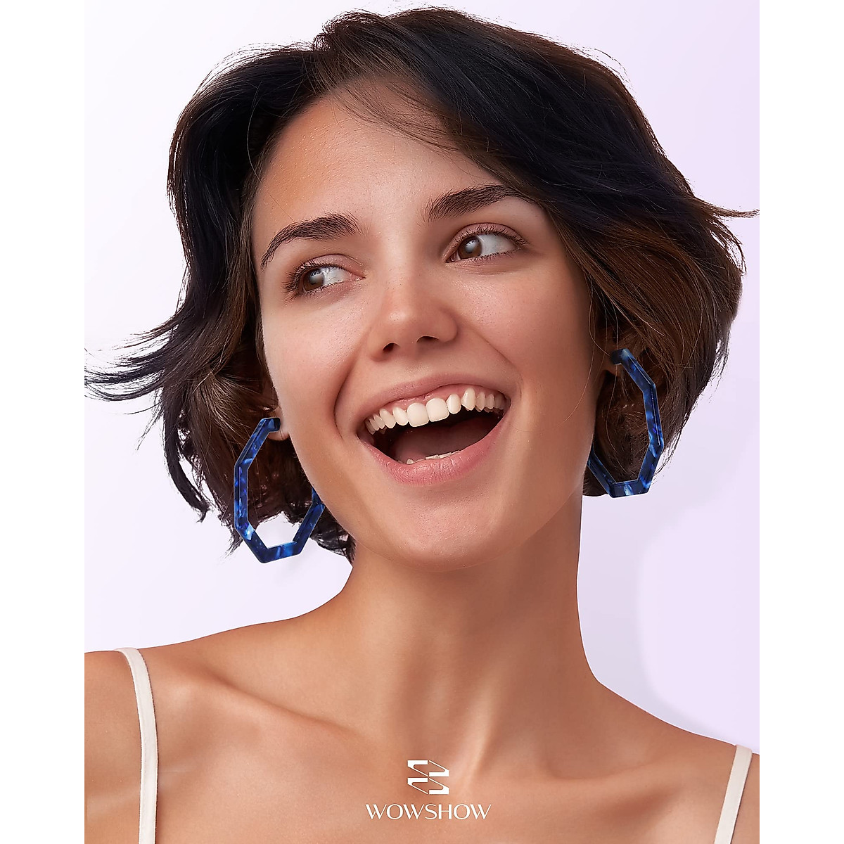 wowshow Acrylic Resin Hoop Earrings for Women Statement Fashion Geometric Octagon Earrings (Blue)