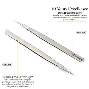 My Hair Tools Pro 1pc Straight Isolation Lash Tweezers for Individual Lashes Stainless Steel Eyelash Extension Tweezers Precision Pointed Tip Classic Lash Extensions Tweezer, Silver Finish, 14cm