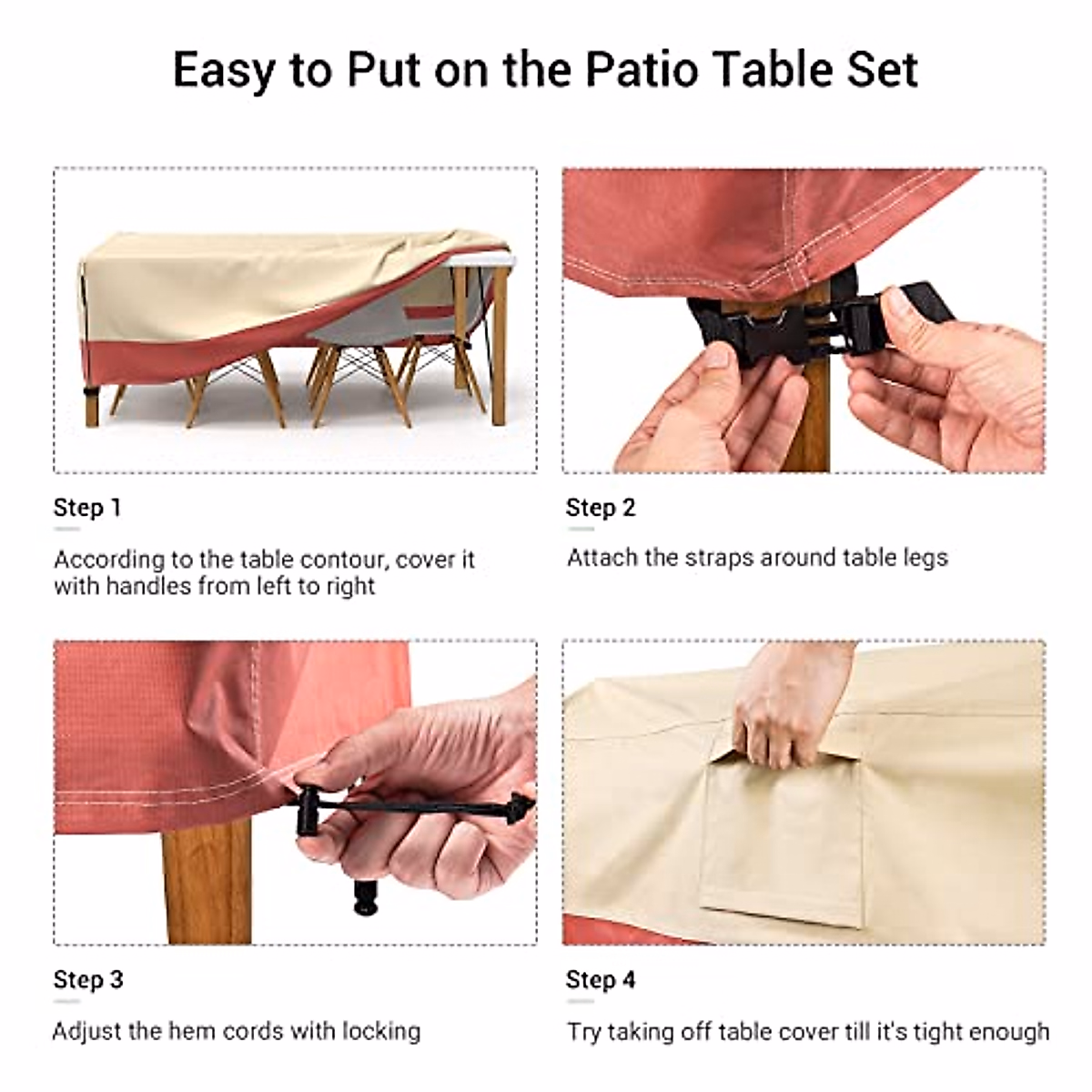 Patio Furniture Set Cover Waterproof, 600D Heavy Duty Lawn Patio Furniture Covers, U-COMSO Outdoor Sectional Sofa Cover Patio Table Chair Set Cover, 90 ''W x 62'' D x 28'' H, Beige & Orange