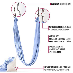 PINC Active Silk Aerial Yoga Swing & Hammock Kit for Improved Yoga Inversions, Flexibility & Core Strength - Blue