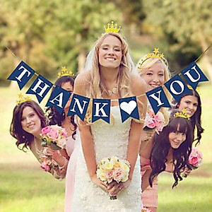 KUNGOON Thank You Banner,Premium Blue Wedding Bridal Shower,Thanksgiving Day Party Decorations,Engagement/Wedding Anniversary Party Decoration.