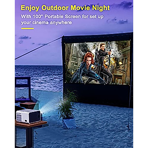 Outdoor Movie Projector Bluetooth 5.0 - BIGASUO Native 1080P Projector with Digital Zoom&HiFi Stereo, 280ANSI Home Portable Projector Compatible HDMI,USB,AV,TV[100''Screen Included]