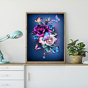 Diamond Painting Kits for Adults,DIY 5D Round Full Drill Butterfly Flowers Diamond Art,Very Suitable for Home Leisure and Wall Decoration