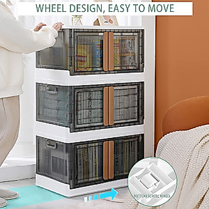 Luseba Closet Organizers and Storage - Collapsible, 19 Gal Plastic Stackable Storage Bins for Clothes Organizers with Lids, Folding Storage Boxes Set 3 Pack