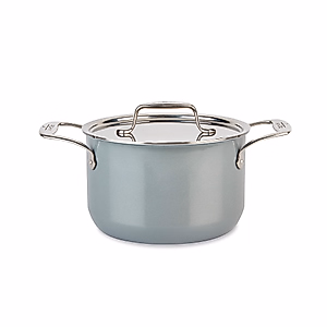 All-Clad FusionTec Ceramic Soup Pot 4 Quart Induction Oven Broiler Safe 500F Pots and Pans, Cookware Platinum