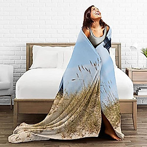 Blanket，Cape Hatteras Lighthouse Towers Over Beach Dunes Ultra-Soft Micro Fleece Throw Blanket Flannel Blankets for Couch Bed Living Room 50"X 40"