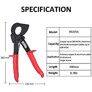 Cable Cutter,Heavy Duty Aluminum Copper Ratchet Cable Cutter, (240mm²)