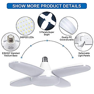 LED Garage Lights,Exulight 60W Led Garage Ceiling Light 6000LM Daylight,Deformable Light Bulbs 60 Watt Work Light,E26/E27 Shop Lights for Garage Barn Warehouse Workshop Lighting