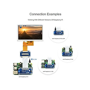 Waveshare 5inch Display Compatible with Raspberry Pi 5/4B/3B/Zero/Zero W/Zero 2W/Pico/Pico W/Pico WH 800×480 Resolution DPI Interface IPS No Touch