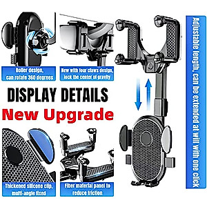 DUCTIAIARY 【2 Generation Upgrade】 Phone Mount for Car丨Adjustable Rearview Cell Mount丨360°Rotatable and Retractable Car Phone Holder, Universal Mirror Phone Holder for All Mobile Phones - More Stable
