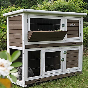 Rabbit Hutch Bunny Cage Indoor Outdoor Guinea Pig Cage with Deep No Leakage Pull Out Tray,2 Story
