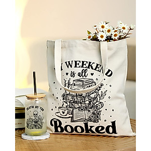 Tuitessine Bookish Gifts for Book Lover Readers Canvas Tote Bag Glass Cup Set Women Teacher Appreciation Gifts Family Birthday Presents