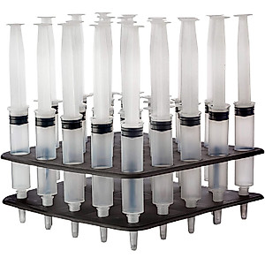 EZ-Inject 25 Pack (1oz) Jello Shot Syringes Combo with Tray/Racking Stand - 100% Safe & Reusable Plastic Syringes for Jello Shots - Small Syringe Shots Holiday and Halloween Party Supplies for Adults