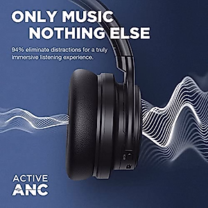 PurelySound E7 Active Noise Cancelling, Wireless Over Ear Bluetooth Headphones, 20H Playtime, Rich Deep Bass, Comfortable Memory Foam Ear Cups for Travel, Home Office -Matte Black