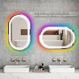 Onyltd 32 * 20 Inch Oval LED Bathroom Mirror Front Light Mirror and RGB Backlit Light Vanity Mirror Wall Mounted Light Up Mirror Shatterproof Dimmable Anti-Fog Smart Illuminated Makeup Wall Mirror