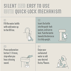 Mysoda Ruby 2 Sparkling Water Maker - Silent Carbonated Water Machine Made of Robust Long-Lasting Aluminium & 1L Water Bottle - Without CO2 Cylinder - Colour White