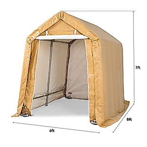 YITAHOME 6x8 ft Outdoor Storage Shed Portable Garage Shelter, Outdoor Shed with Roll-up Zipper Door, Storage Shelter for Motorcycle, Lawn Mower, Bike, Anti-Snow Portable Garage Kit Tent, Yellow