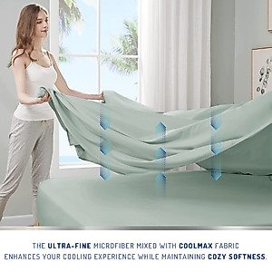 Degrees of Comfort Coolmax Cooling Sheets Set for Twin Size Bed, Moisture Wicking for Night Sweats Best Comfort, Cool Sheets for Hot Sleepers During Warm Weather with Deep Pocket, Mint-3PC
